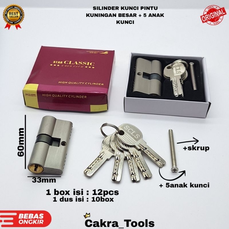 Jual SILINDER KUNCI PINTU BESAR 60MM JANTUNG KUNINGAN + 5 ANAK KUNCI COMPUTER KEY/SILINDER KUNCI ...