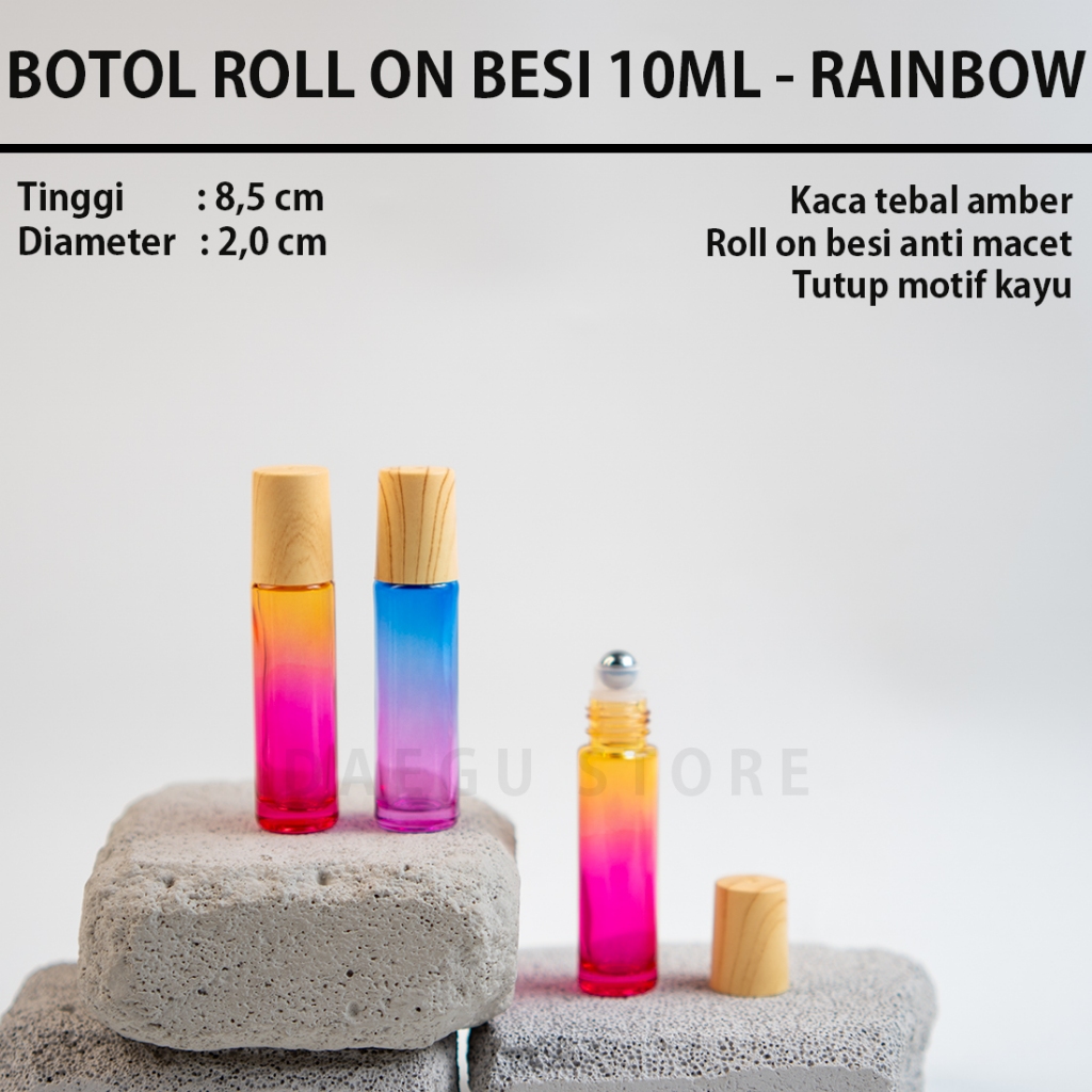 Jual Botol Roll On 10ml Kaca Tebal Warna - Tutup KAYU Bambu Roller Besi ...