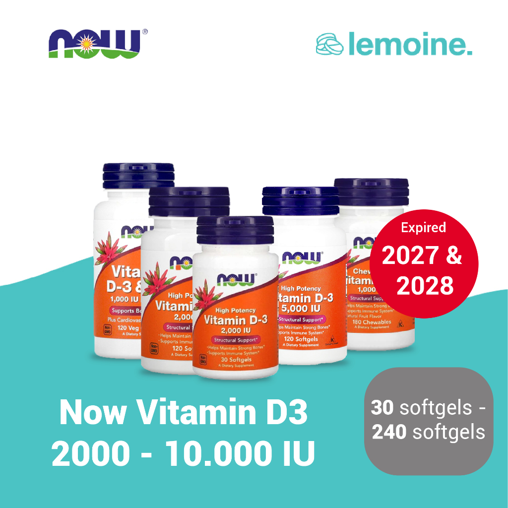 Jual Now Foods Vitamin D3 2000 5000 10,000 IU Suplemen Imunitas Tubuh Vitamin D3 30 120 240 ...