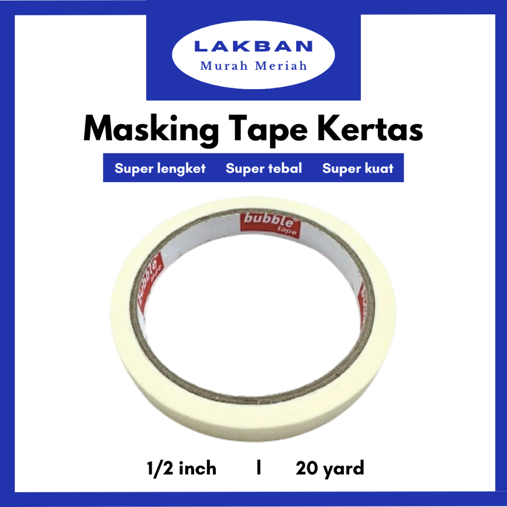Jual [PCS] Masking Tape Kertas 1/2 inch x 20 yard Lakban Kertas Selotip ...