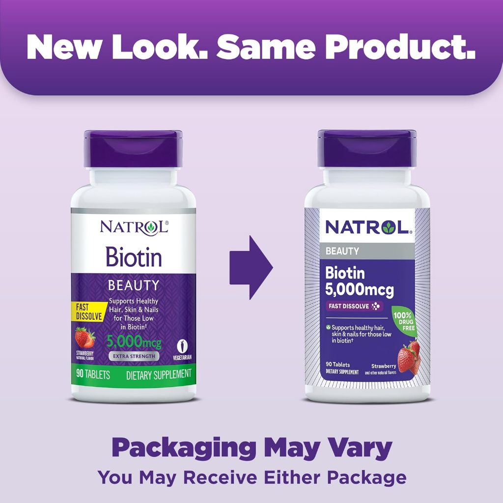 Jual Natrol, Biotin, Fast Dissolve, Extra Strength, Strawberry, 5,000 mcg, 90 Tablets | Shopee ...