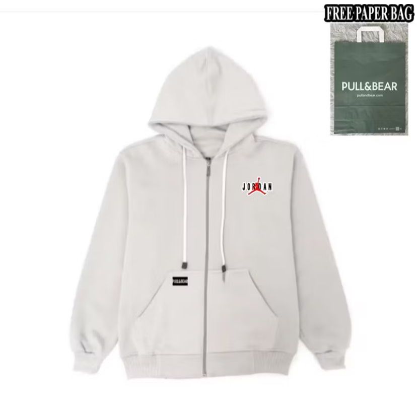 Jual {FREE PAPER BAG} HOODIE ZIPPER CREAM PULL AND BEAR X JORDAN BASIC ...