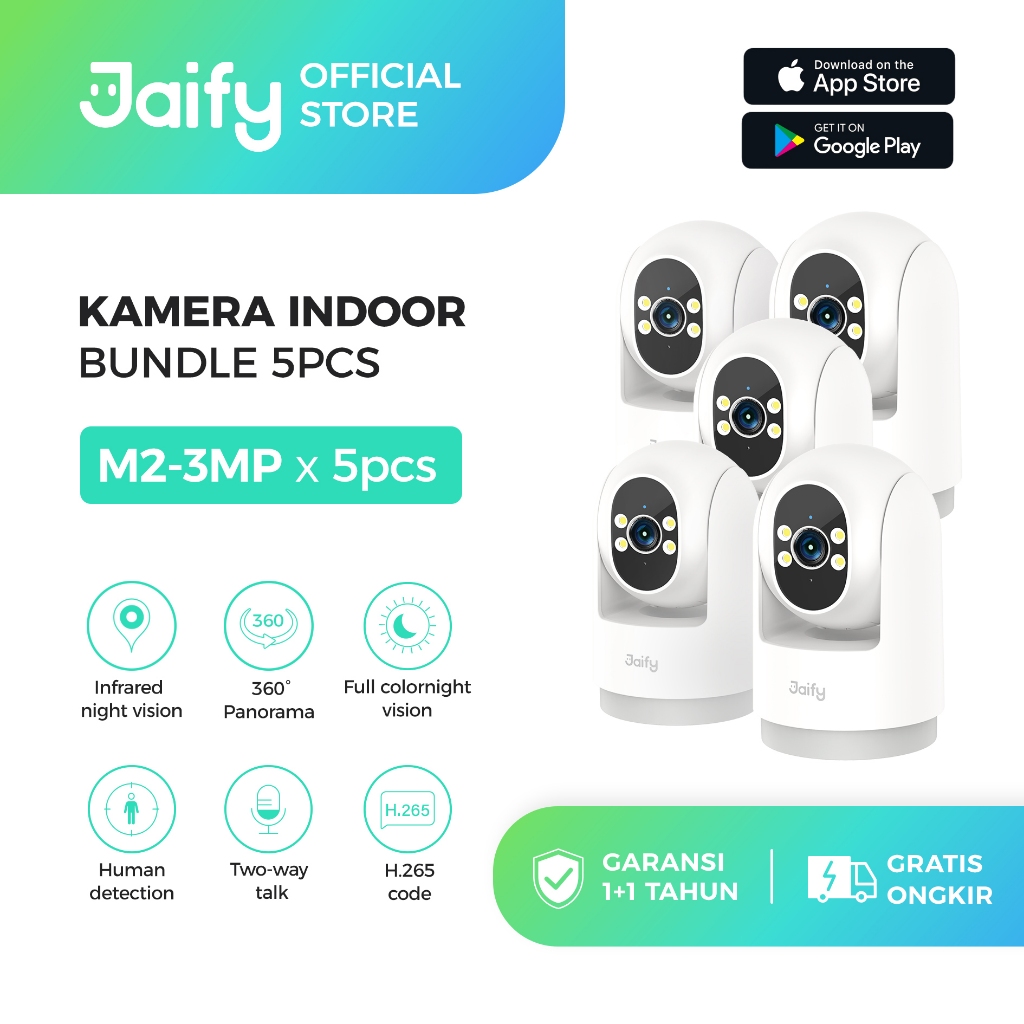 Jual JAIFY [5 Pcs] M2-3MP Smart Indoor CCTV 360 PTZ IP Camera Two-way ...