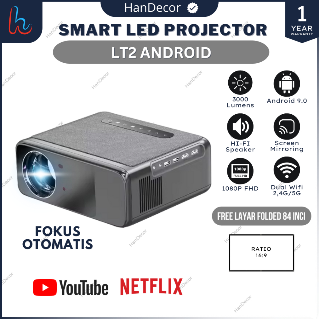 Jual Proyektor Led Android LT2 3000 Lumens Full HD 4K | Proyektor LT2 ...