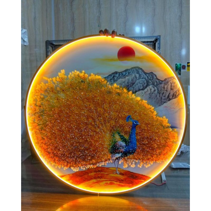 Jual lukisan Porcelain Diamond 5d gambar merak lukisan model bulat LED ...
