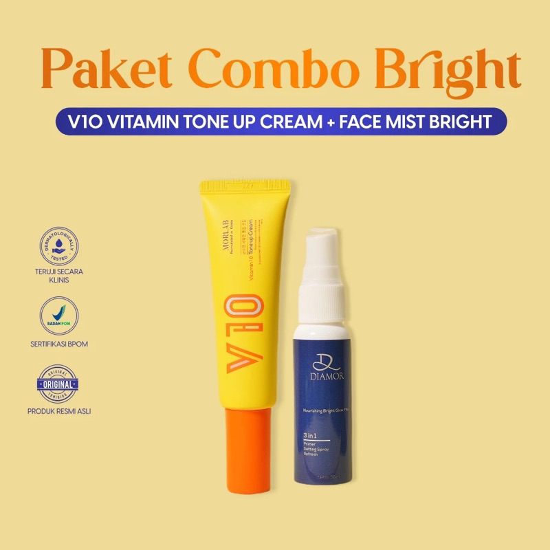 Jual MORLAB-PAKET COMBO BRIGHT (V10 TONE UP CREAM +NOURISHING GLOW MIST ...