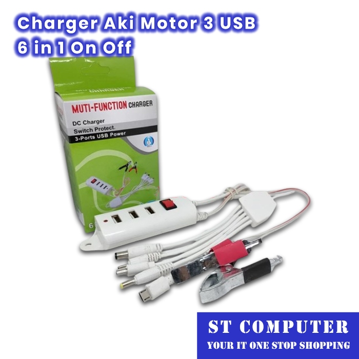 Jual Charger Aki Motor 3 USB 6 in 1 On Off | Shopee Indonesia