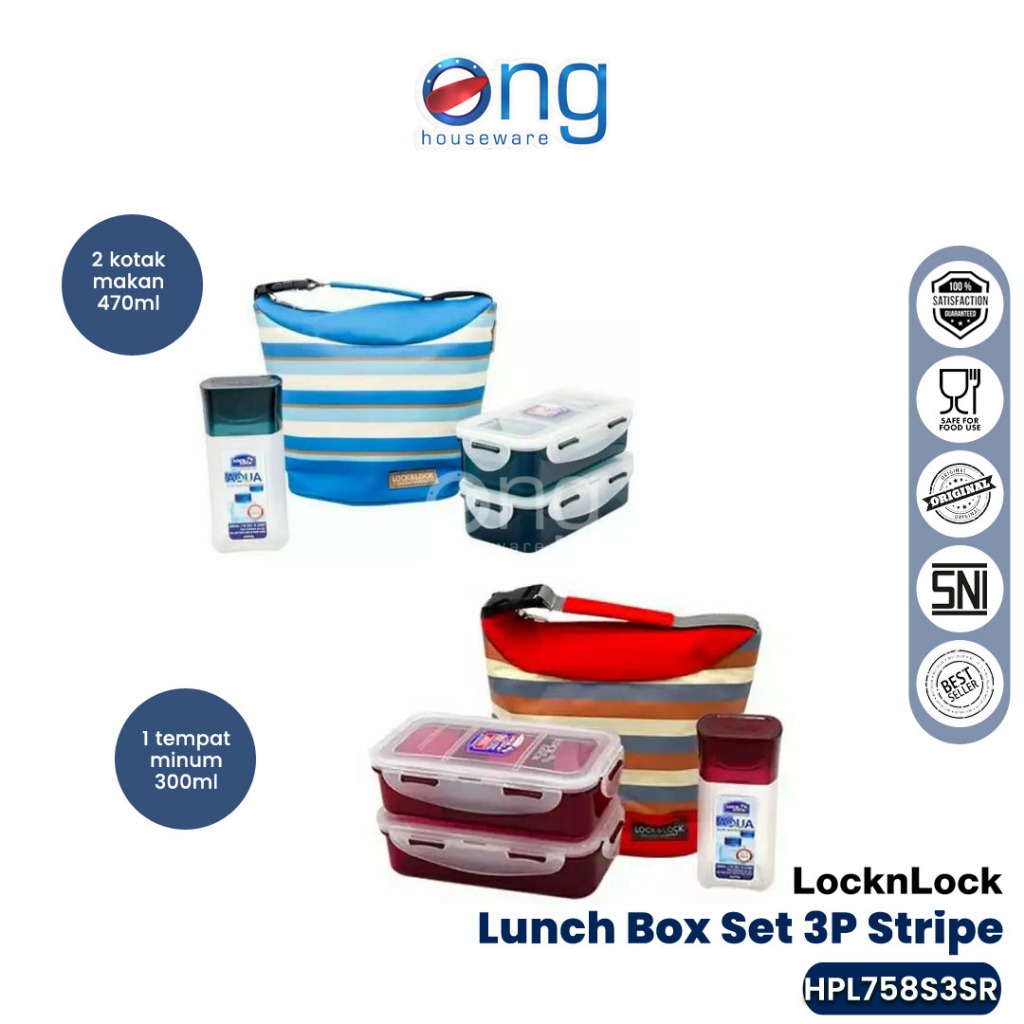 Jual LocknLock Kotak Makan Lunch Box Set Stripe dengan Tas Botol Minum ...