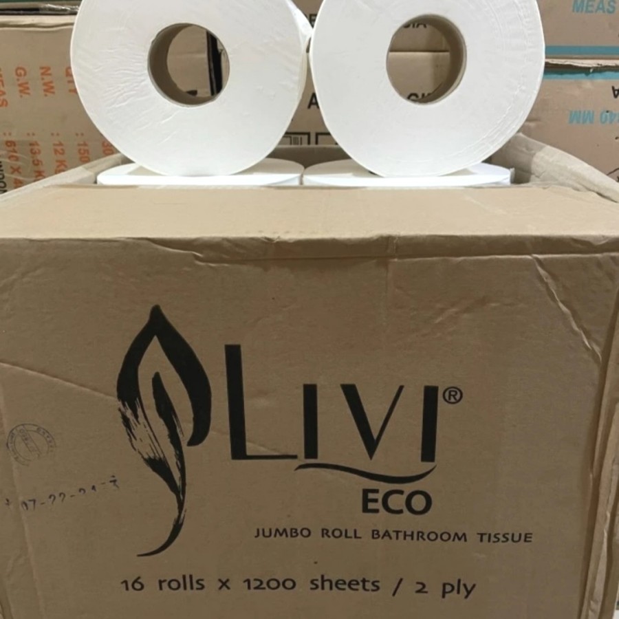 Jual Tissue LIVI Eco Jumbo bathroom JRT -1 roll 1200 sheets (2 ply ...