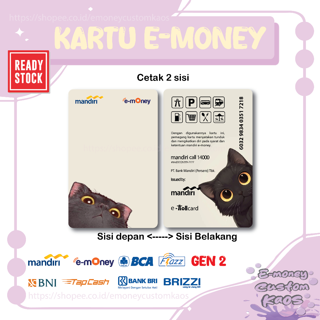 Jual KARTU E MONEY E TOLL KUCING CUTE ANIMAL LUCU MANDIRI FLAZZ BCA GEN ...