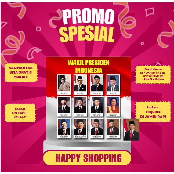 Jual Poster Wakil Presiden Indonesia ukuran a4 a3 | Shopee Indonesia