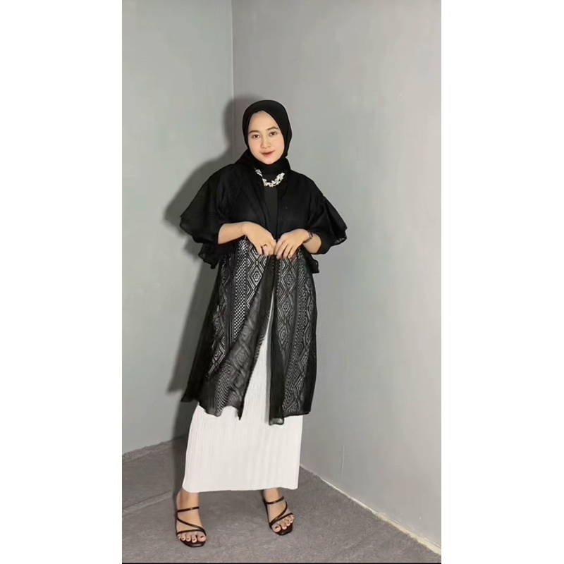 Jual Cardigan Ruffle/Outer Brokat Lace Premium Model Lengan Ruffle ...