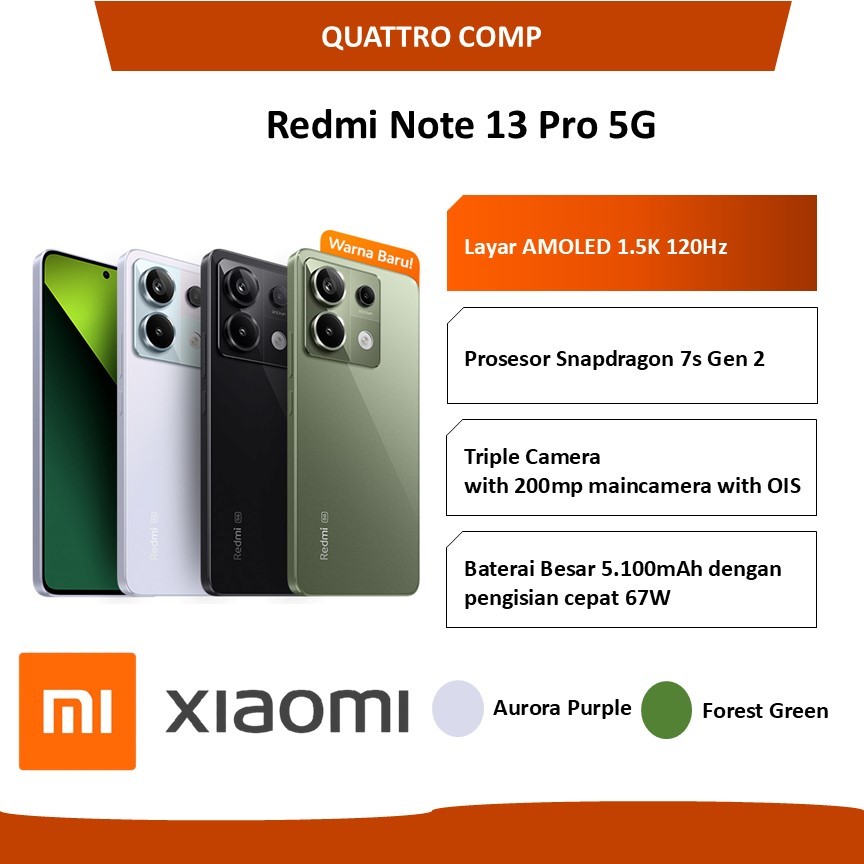Jual Xiaomi Redmi Note 13 Pro 5G 8gb 256gb Aurora Purple (BOX CHA+CAS ...