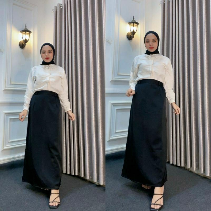 Jual Rok Kerja Panjang Hitam A Bahan Tessa Premium Formal kantor Rok ...