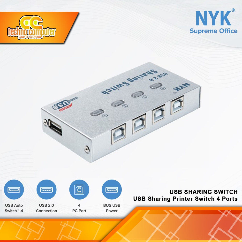 Jual NYK USB SHARING SWITCH (4 in 1 out) USB Sharing Printer Switch 4 Ports - UY-04A | Shopee ...