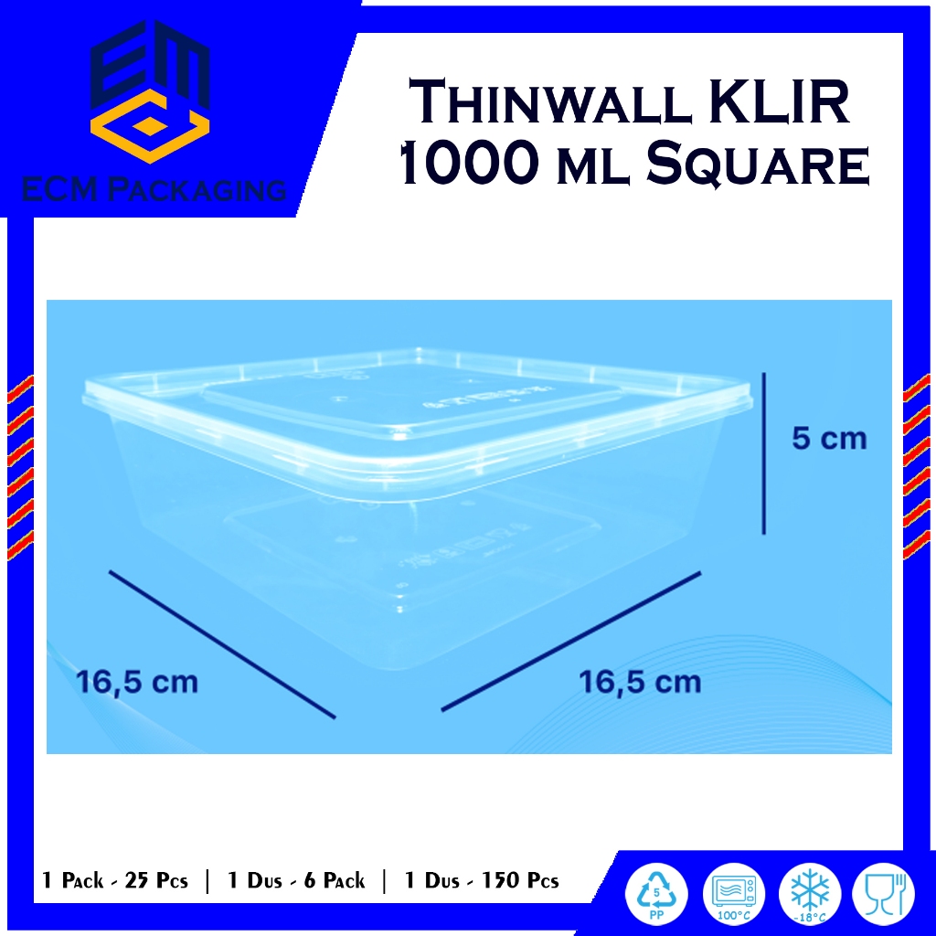 Jual THINWALL KLIR 1000ML SQUARE | KOTAK MAKAN PLASTIK 1000 ML SQ 25PCS ...