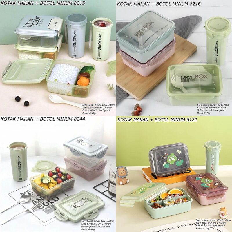 Jual KOTAK MAKAN + BOTOL 8215 - 8216 - 8244 - 6122 || LUNCH BOX SET ...