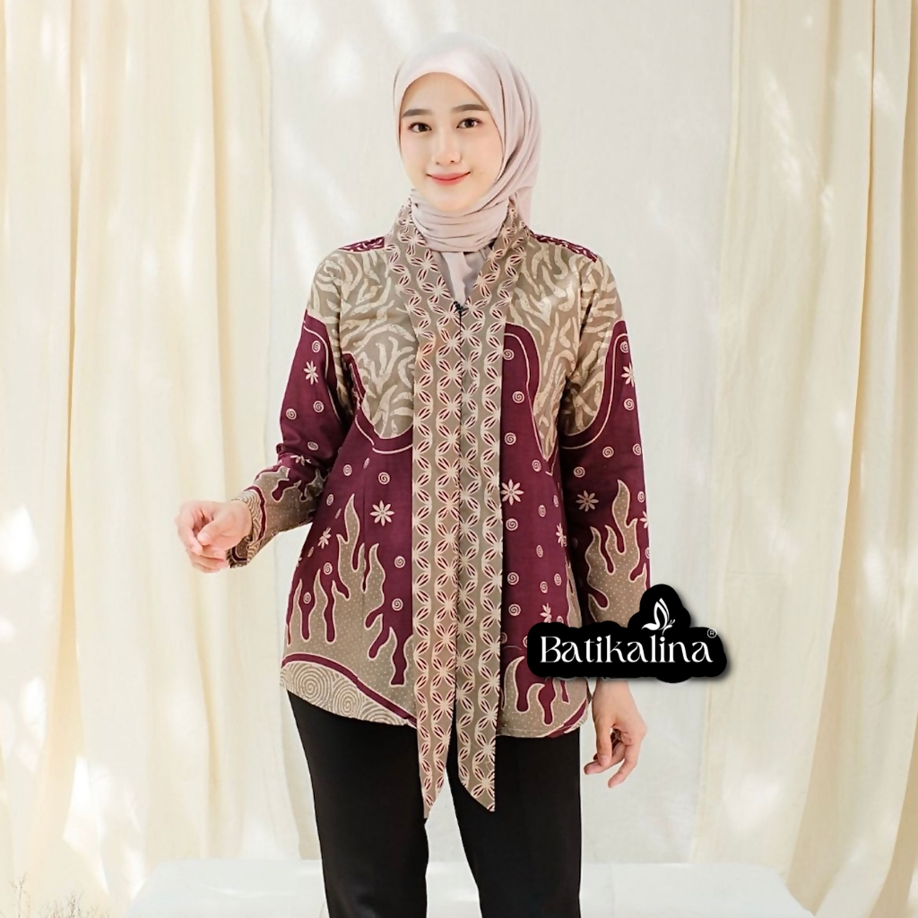 Jual Batik Alina Megamendung Blouse Baju Batik Wanita Modern S M L XL ...