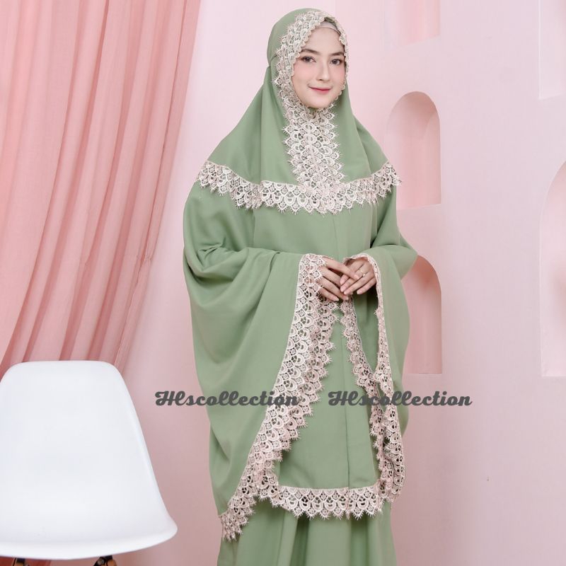 Jual Mukena Dewasa Resleting Renda Terbaru 2in1 AGHNIA series | Mukena ...