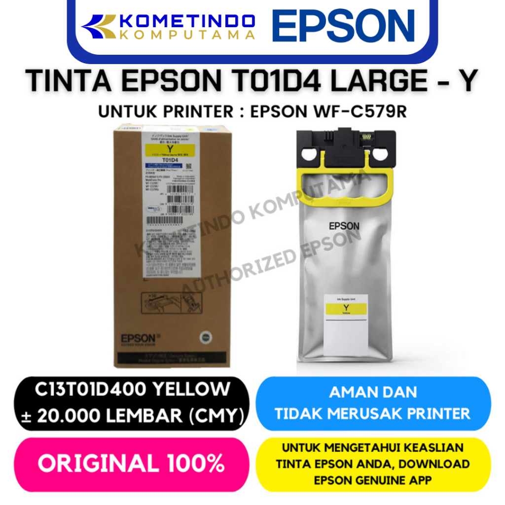 Jual T01D4 Yellow LARGE Tinta Epson Kuning WorkForce Pro WF-C579R 100% ...