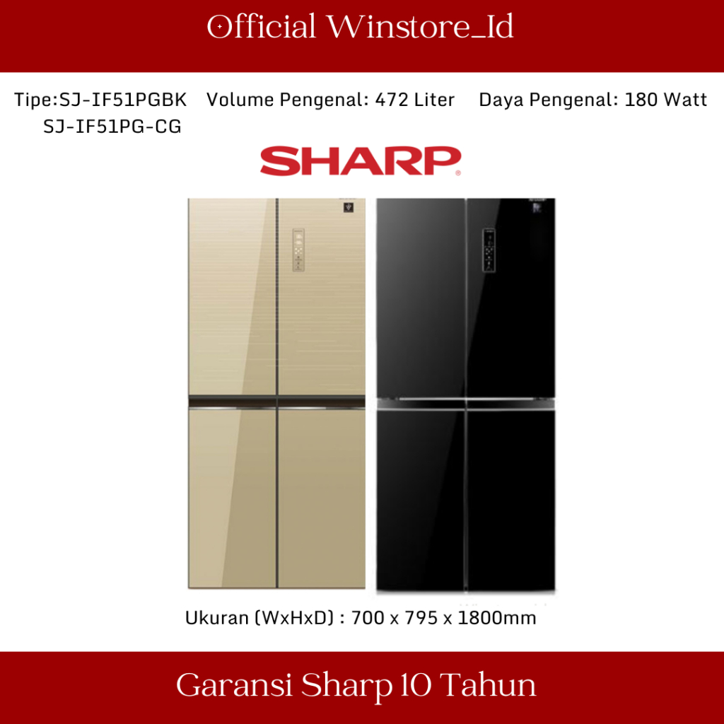 Jual KULKAS SHARP SIDE BY SIDE 4 PINTU SJ-IF51PGBK SJ-IF51PG-CG ...