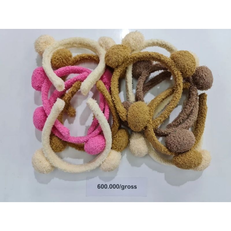 Jual 12 pcs bando viral bando telinga beruang pom pom multi warna ...