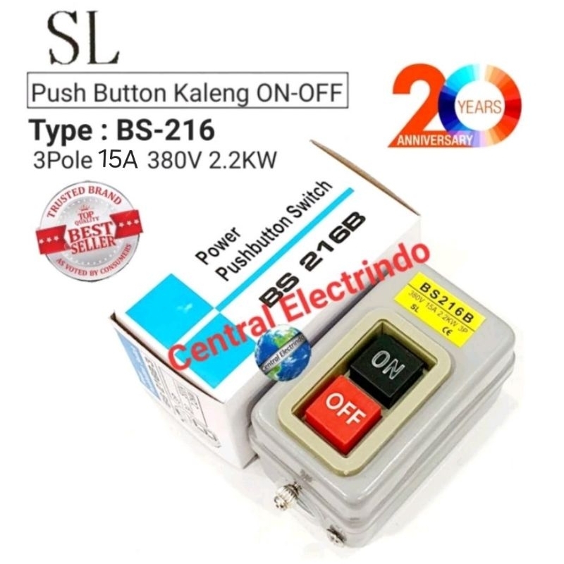 Jual Push Button On-Off BS-216 3Pole 15A/380V/2.2KW SL. | Shopee Indonesia