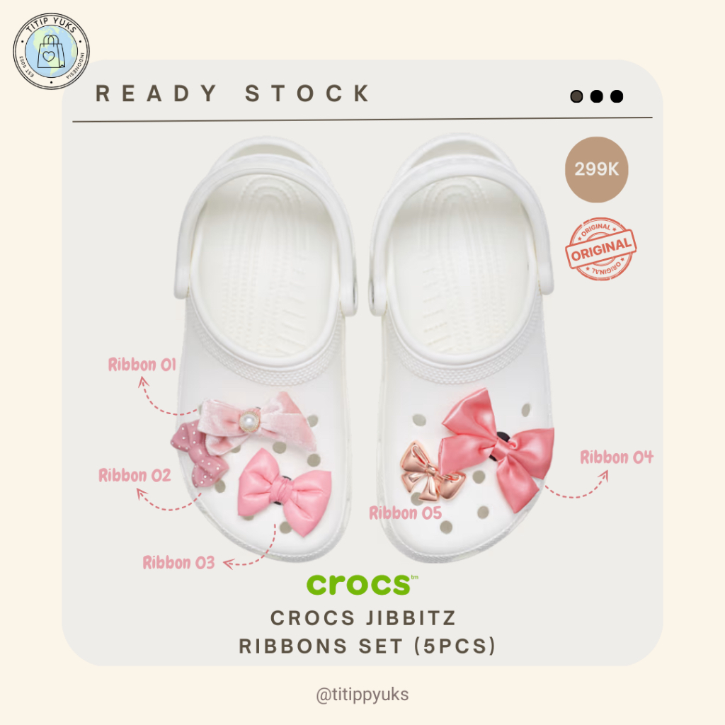Jual Jibbitz Crocs Original Pink Ribbon Bow Coquette Set isi 5 pcs ...