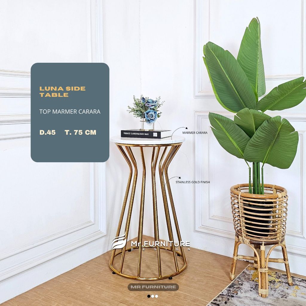 Jual side table luna gold stainless top marmer putih carrara D 45cm ...