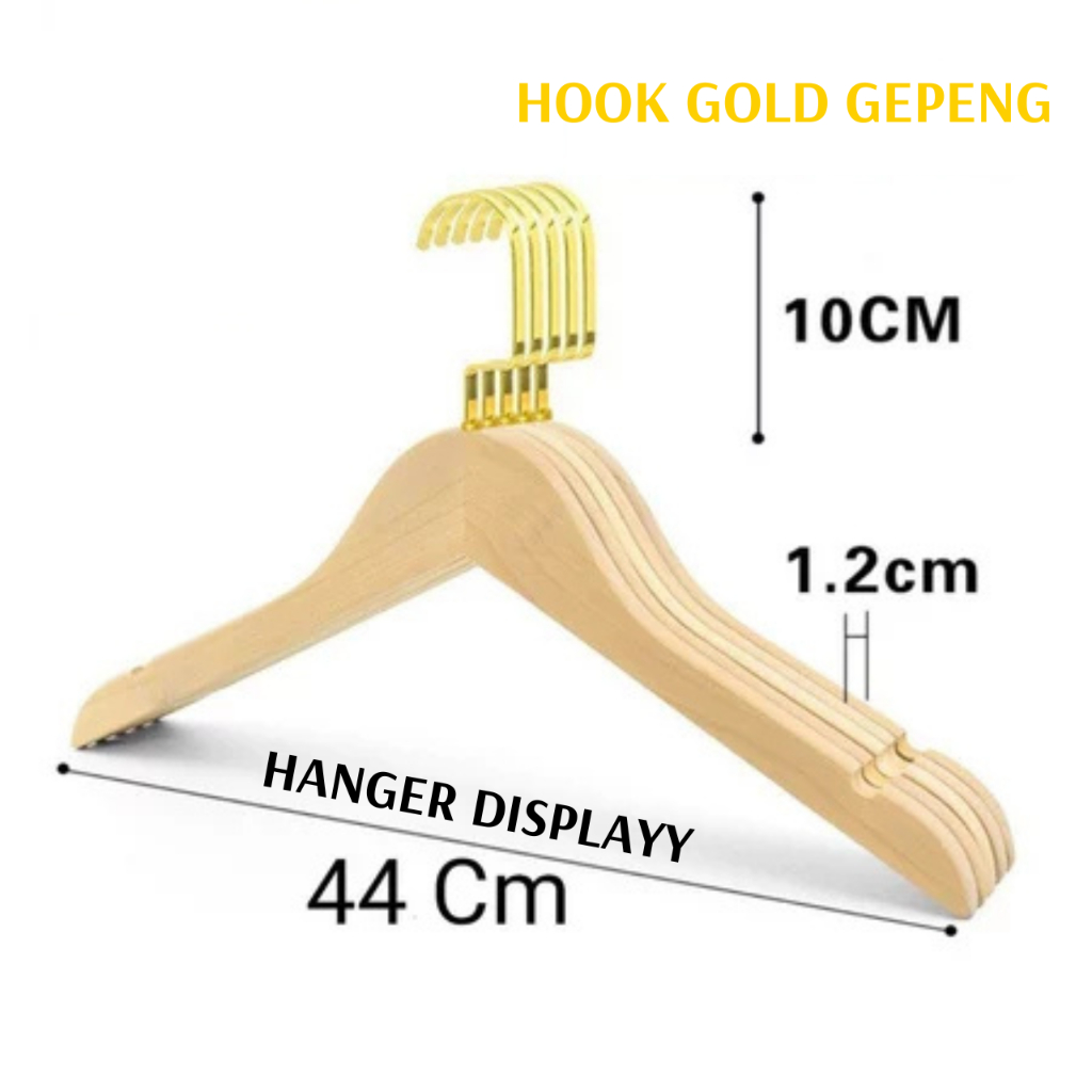 Jual Hanger Kayu Dewasa Natural Wood Gold Hook 363 Gantungan Baju ...