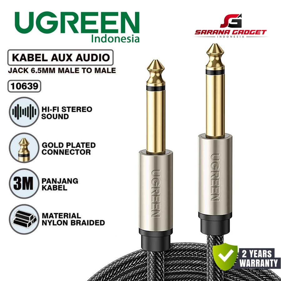 Jual UGREEN 10639 Kabel Jack Audio 6.5mm Male to 6.5mm Male AUX Cable 3M 3 Meter Gitar Elektrik ...