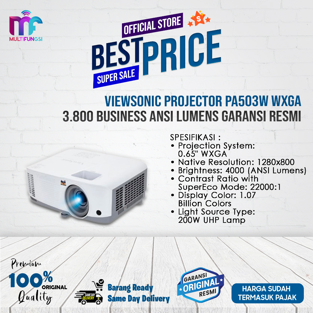 Jual Viewsonic Projector PA503W WXGA 3.800 Business Ansi Lumens Garansi ...