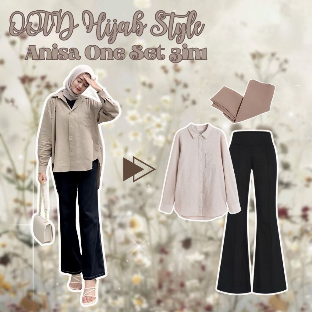 Jual One set OOTD Wanita Remaja 3in1 Terbaru Hijab Style (Kemeja oversize+Celana cutbray+Hijab ...