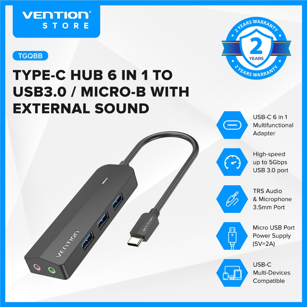 Jual Vention USB Type C Hub 3.0 Sound Card External Stereo Audio Mic ...