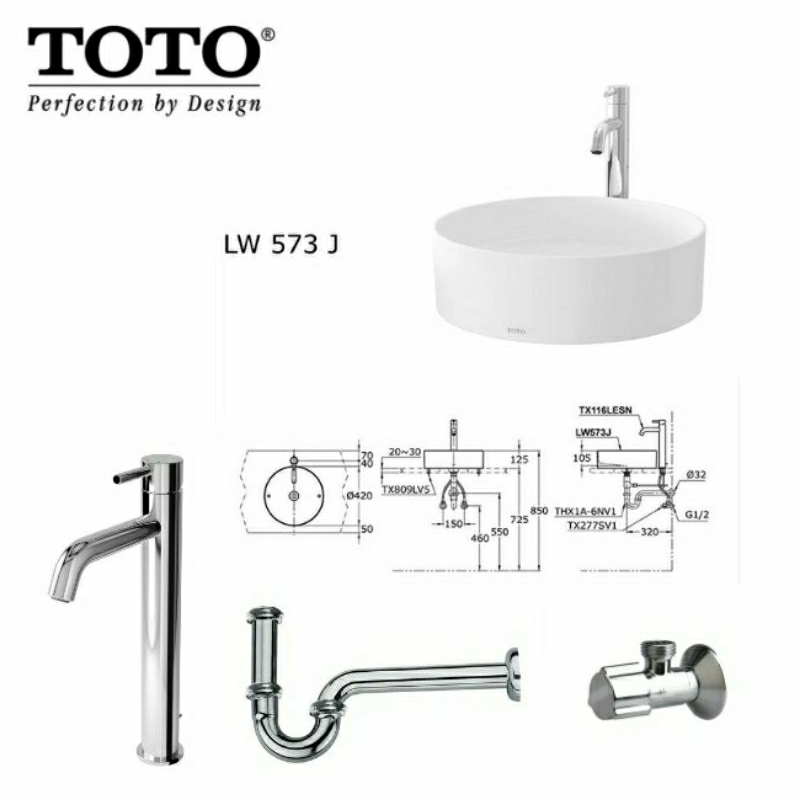 Jual Wastafel TOTO LW573J W/F Complete Set Kran Panas Dingin TX116LESN ...