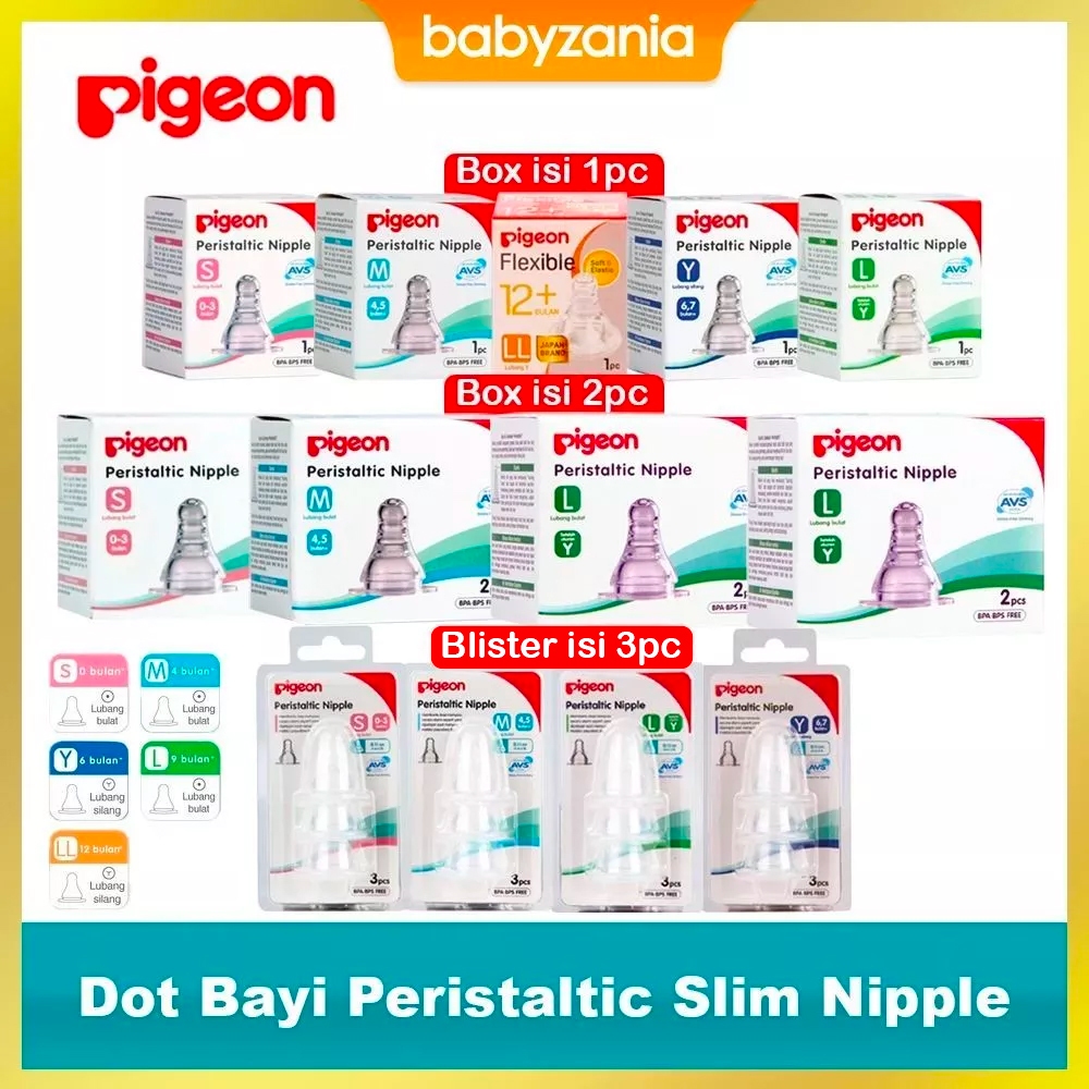 Jual Pigeon Dot Bayi Peristaltic Slim Neck Nipple -S M L LL Y | Shopee ...