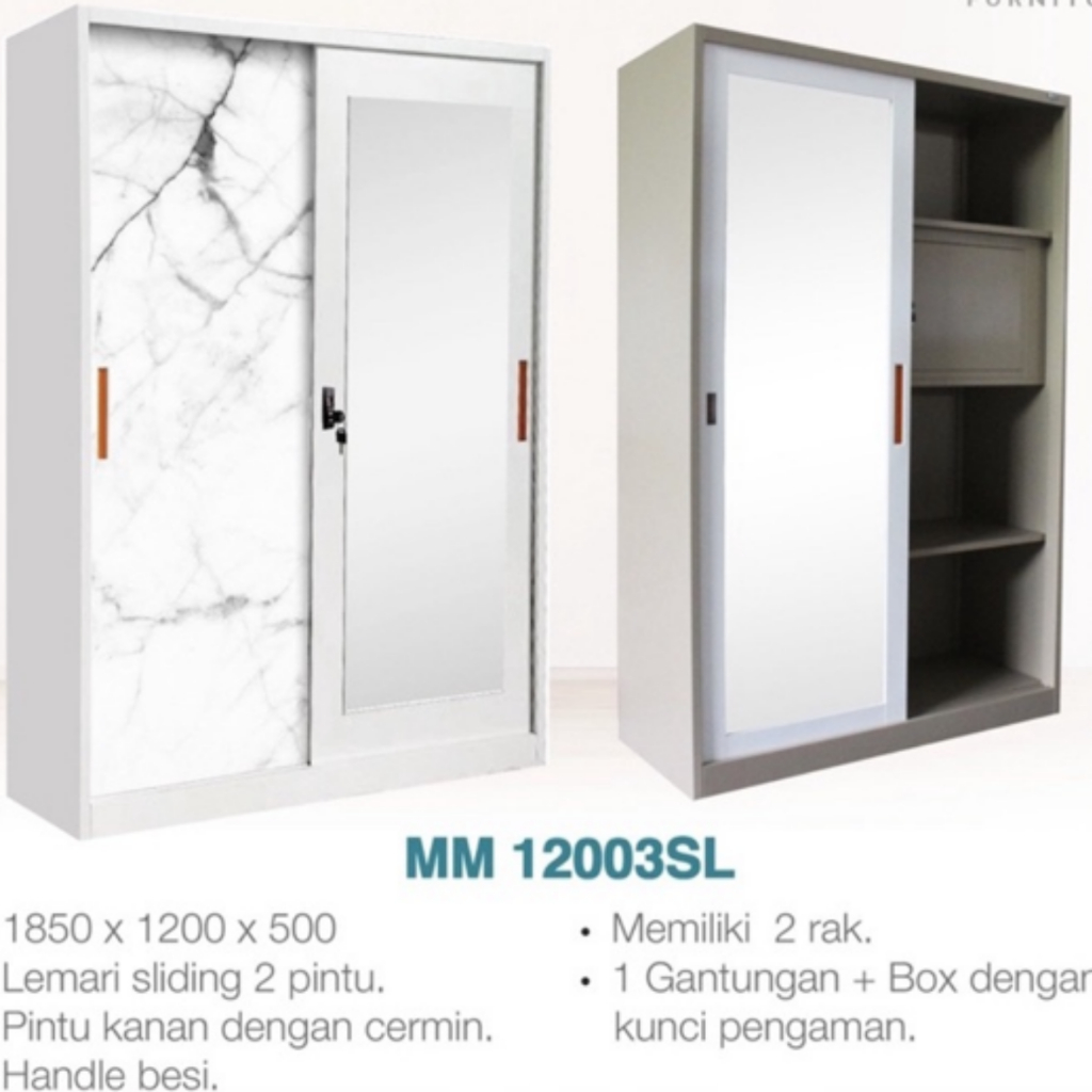 Jual Lemari Baju Besi Sliding MM-12003SL - Lemari Pakaian Besi Motif - Lebar 120 cm (JUMBO ...