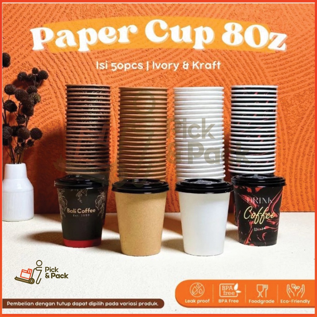 Jual [ISI 50PCS] Paper Cup 6,5 Oz (190ml) / Gelas Kertas Kopi Teh Polos Motif Tahan Panas ...