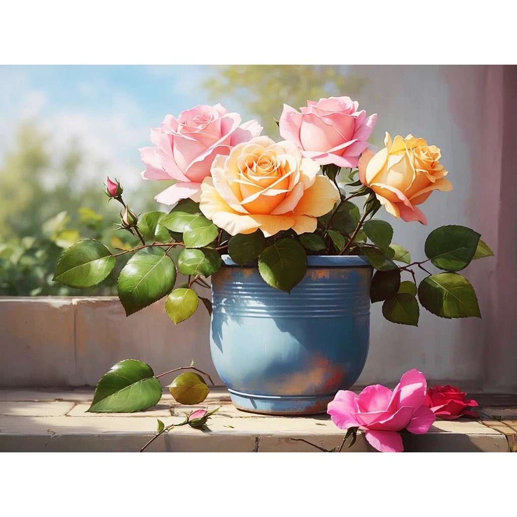 Jual Lukisan Bunga Mawar Pink dalam Pot yang Menawan (Ukuran 50x120cm ...