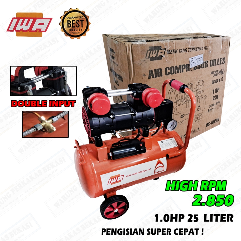 Jual Dual Input IWA Kompresor 1.0 HP 25L Mesin Kompressor Listrik 1HP ...