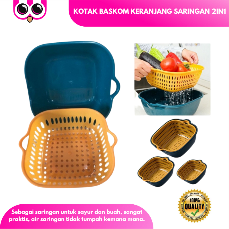 Jual KOTAK BASKOM KERANJANG SARINGAN 2IN1 PENIRIS DAN WADAH CUCI BUAH ...