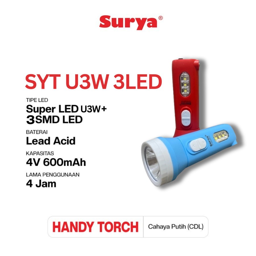 Jual Surya Senter Genggam SYT U3W 3LED Senter Tangan LED Cahaya putih ...