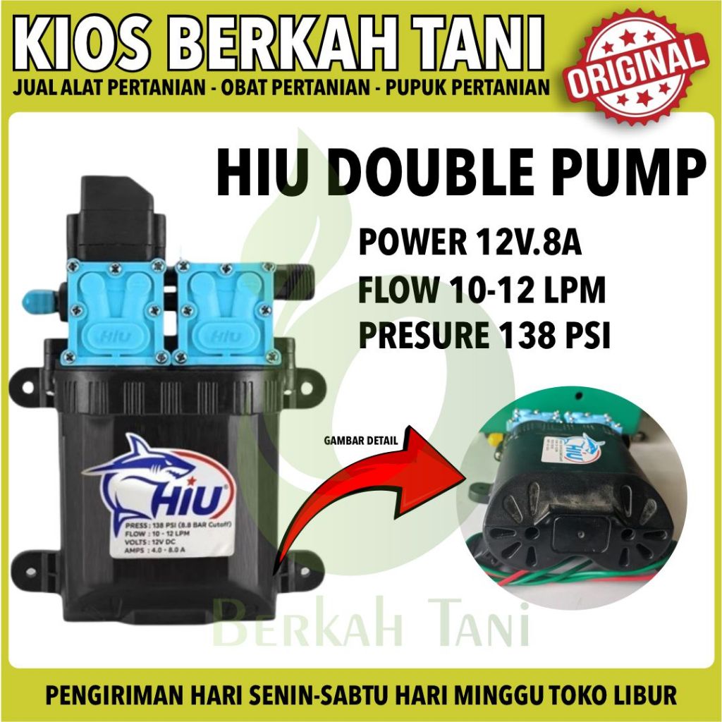 Jual Pompa air DC HIU original double pump 12V 8A 138Psi cuci motor AC ...
