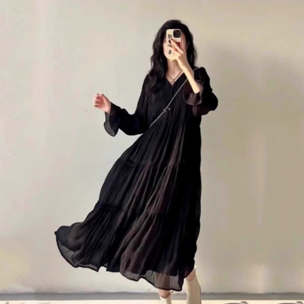 Jual Gaun Sifon Lengan Panjang Musim Gugur Gaya Putri Prancis dress ...
