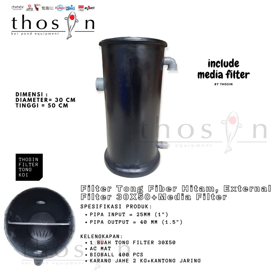 Jual Tong Filter Fiber External Filter Kolam Koi -Hitam Diameter 30x50 ...