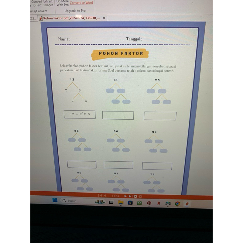 Jual LATIHAN SOAL SD MATEMATIKA POHON FAKTOR 6 LEMBAR | Shopee Indonesia