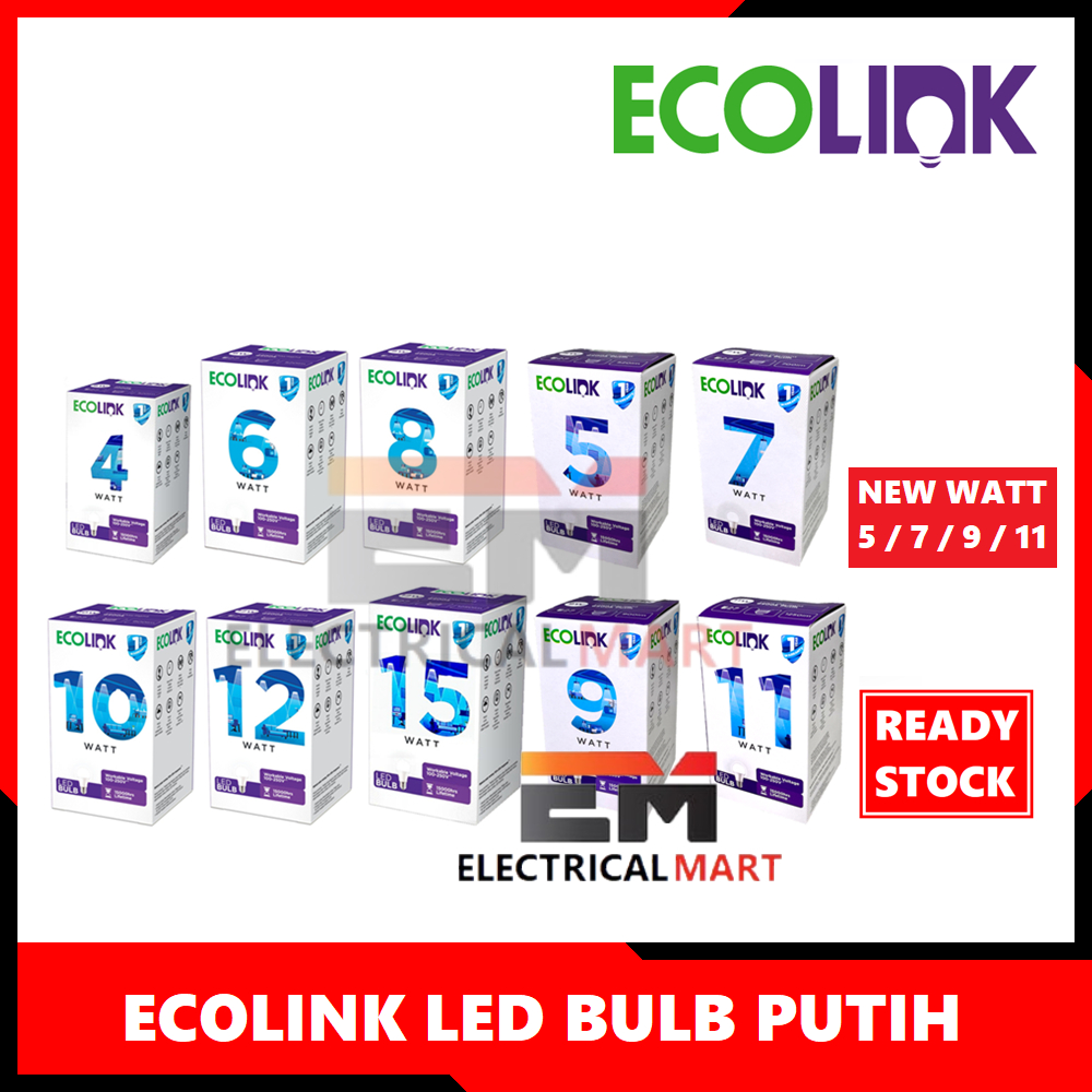Jual Lampu Bulb LED Ecolink 4W 5W 6W 7W 8W 9W 10W 11W 12W 15W 19W Putih 4 5 6 7 8 9 10 11 12 15 ...