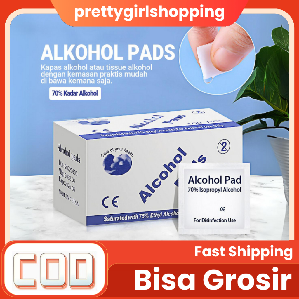 Jual Pretty Alkohol Pads Kapas Alkohol / Isi 100Pcs Tissue Alkohol ...