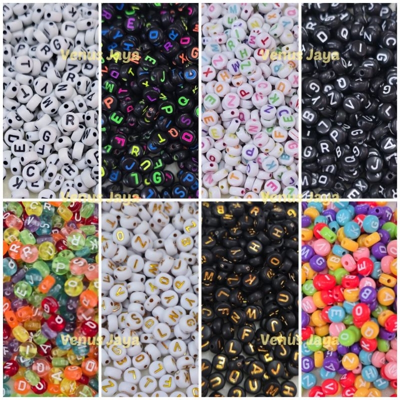 Jual [100 pcs] Mote Manik / Manik Mote Huruf Abjad Bulat / Manik ...