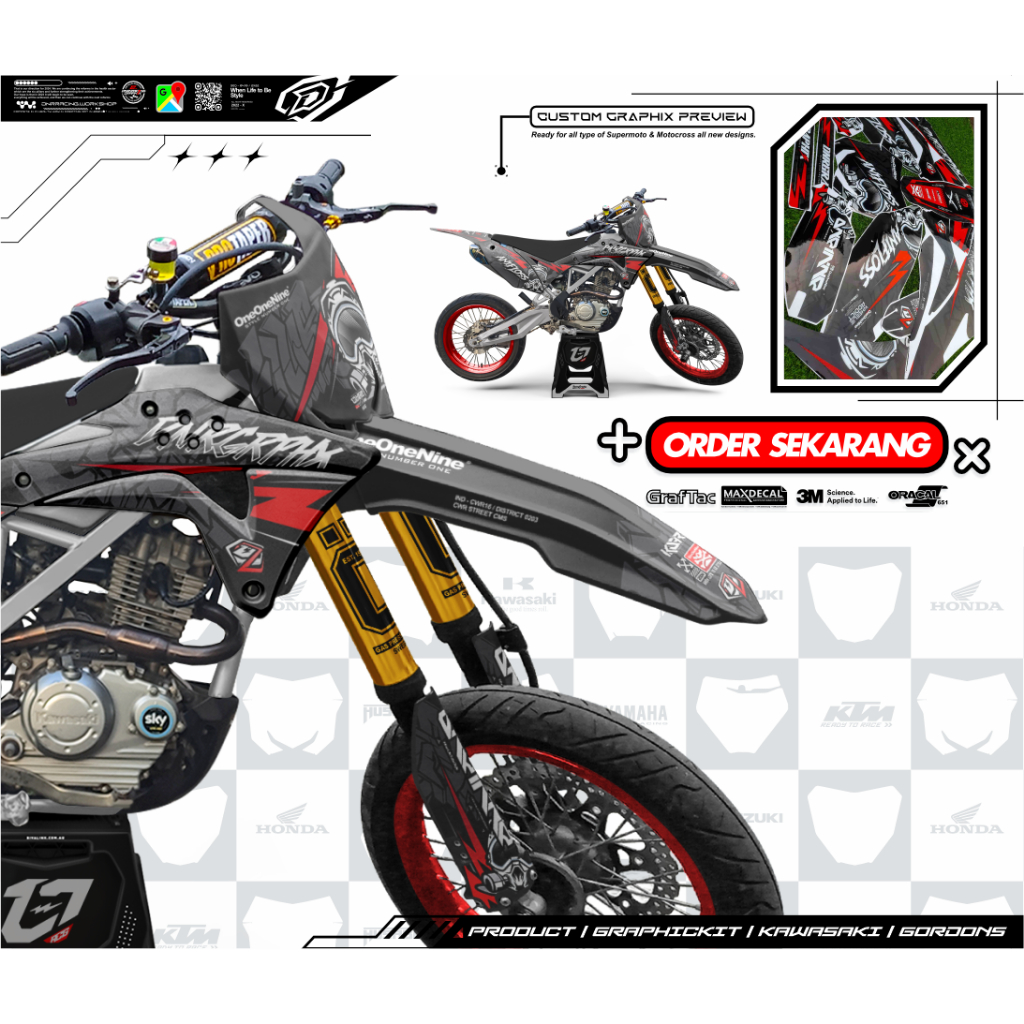 Jual STRIPE SUPERMOTO SERIES !!! Custom Decals KLX, DTX , WR, CRF ...
